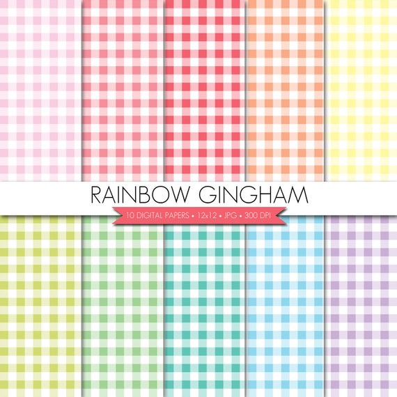Gingham Digital Paper,Rainbow Gingham Digital Paper,Rainbow Digital ...