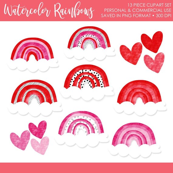 Rainbow Clipart,Watercolor Rainbow Clipart,Valentine Clipart,Red ...