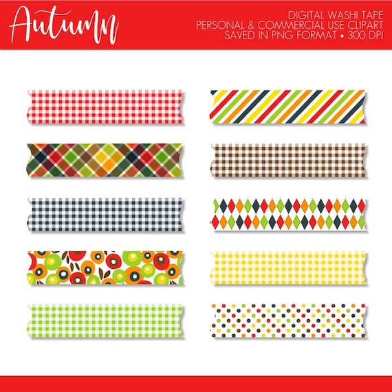 Autumn Washi Tape Clipart,Fall Washi Tape Clipart,Gingham Washi Tape ...