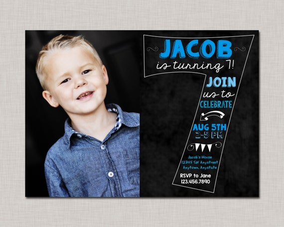 Seventh Birthday Invitation, 7th Birthday Invitation, Boy Birthday ...