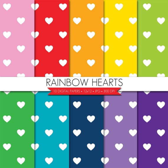 Rainbow Digital Paper,Rainbow Hearts Digital Paper,Birthday Digital ...