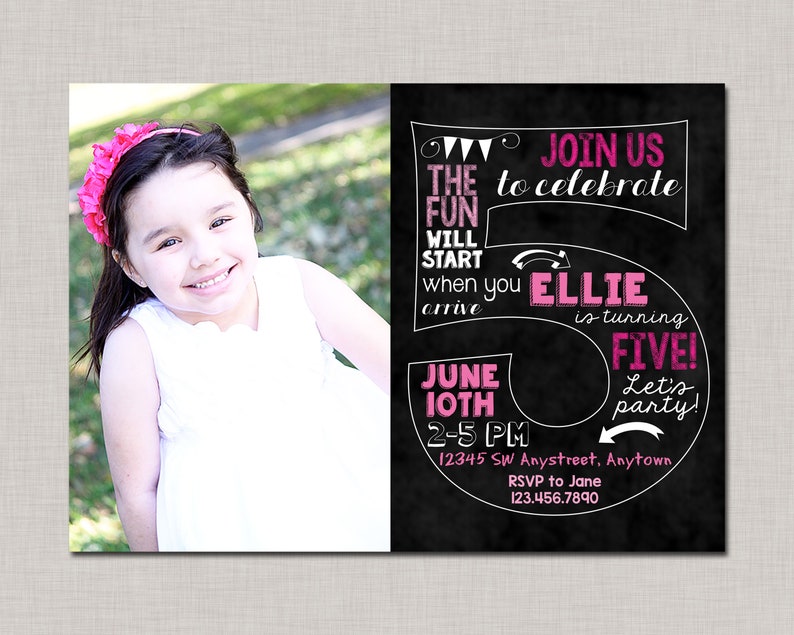 Fifth Birthday Invitation 5th Birthday Invitation Girl | Etsy