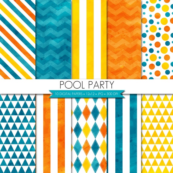 Watercolor Pool Party Digital Paper,Summer Digital Paper,Boy Pool Party ...