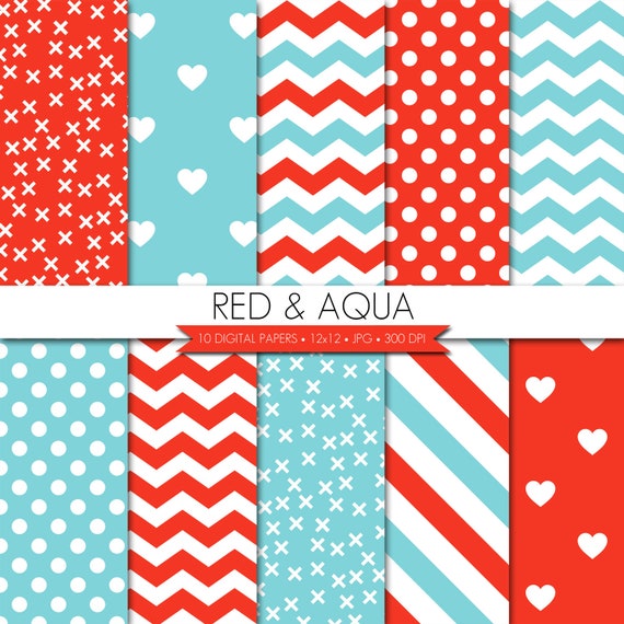 Red Aqua Blue Digital Paper,Red Aqua Digital Paper,Circus Digital Paper ...