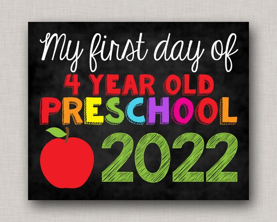 First Day of 4 Year Old Preschool Sign,First Day of 4 Year Old ...