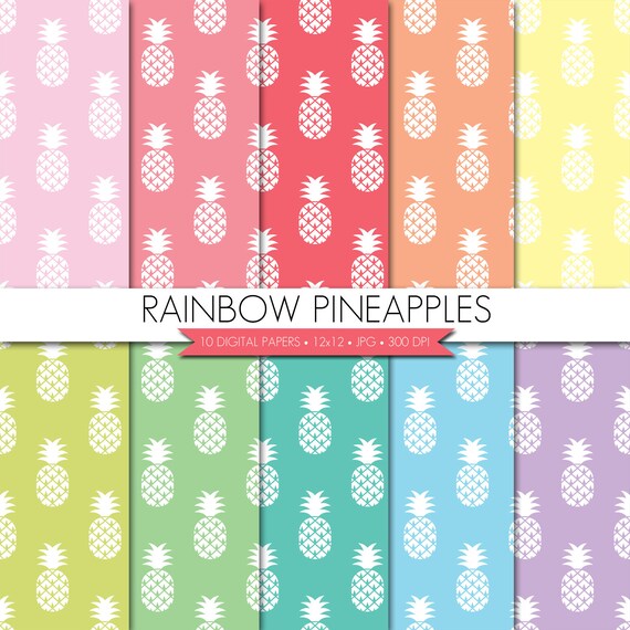 Pineapple Digital Paper,Tropical Digital Paper,Rainbow Digital Paper ...