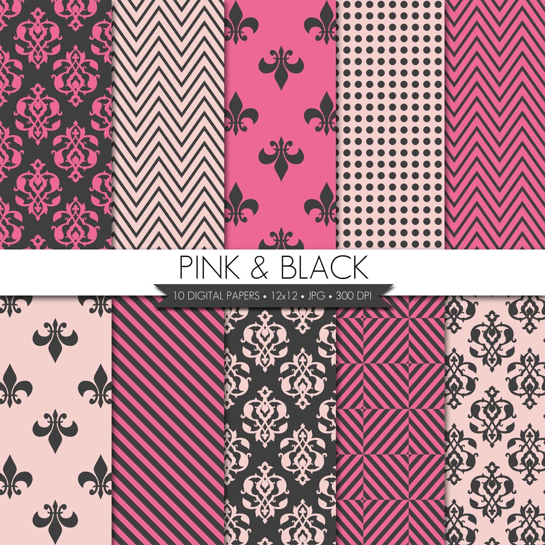 Paris Digital Paper,pink Black Digital Paper,black Pink Digital Paper ...