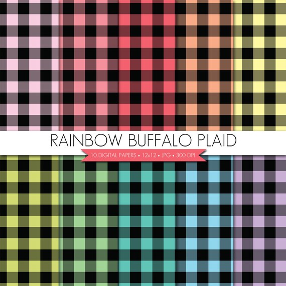 Buffalo Plaid Digital Paper,Buffalo Check Digital Paper,Rainbow Digital ...