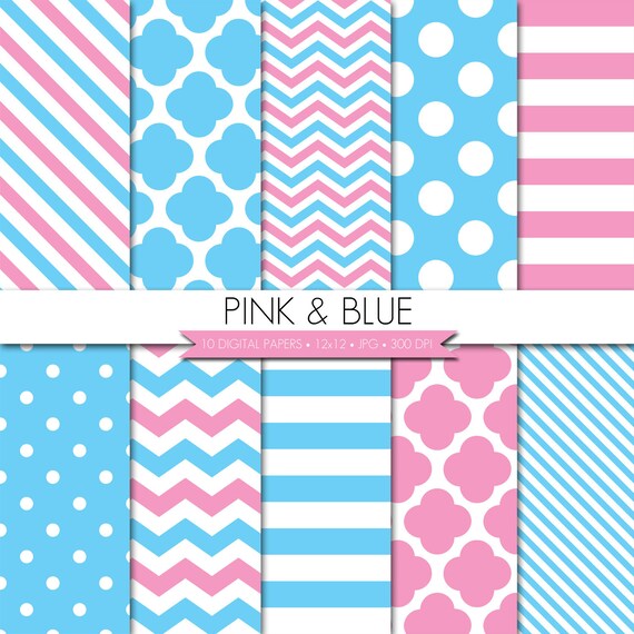Pink and Blue Scrapbook Digital Paper,Baby Shower Digital Paper,Digital ...