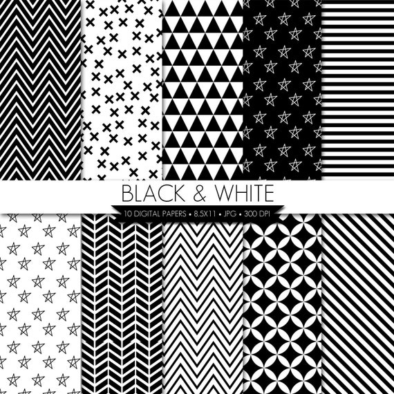 8.5 x 11 Black White Digital Paper,Minimalist Digital Paper,Black and ...