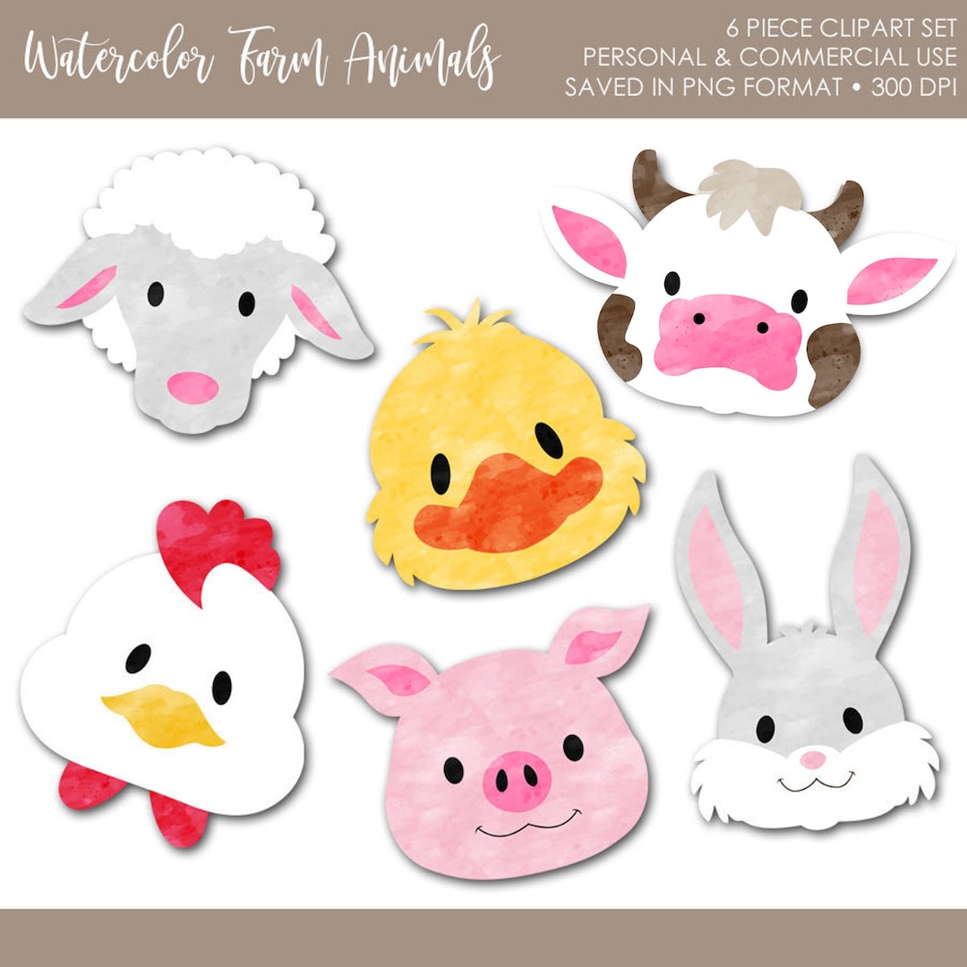 Watercolor Farm Animals Clipart,farm Clipart,animal Faces Clip Art,cow ...