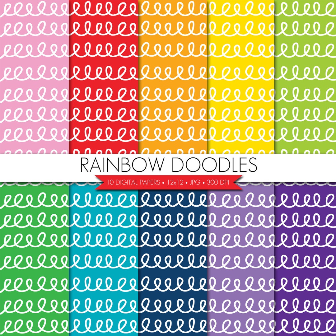 Rainbow Digital Paper,rainbow Doodle Digital Paper,doodle Digital Paper ...