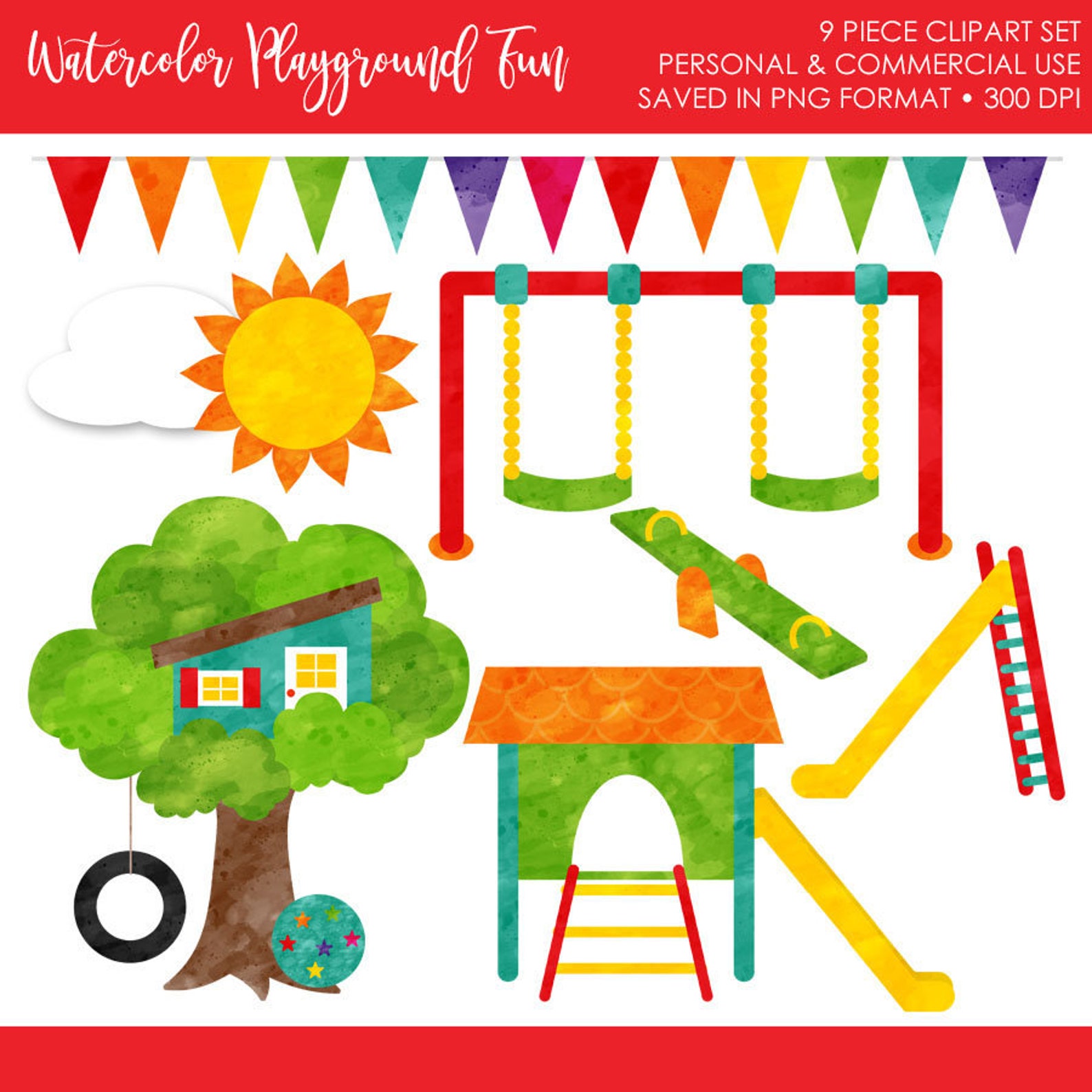 Watercolor Playground Clipartplayground Clip Artpark - Etsy