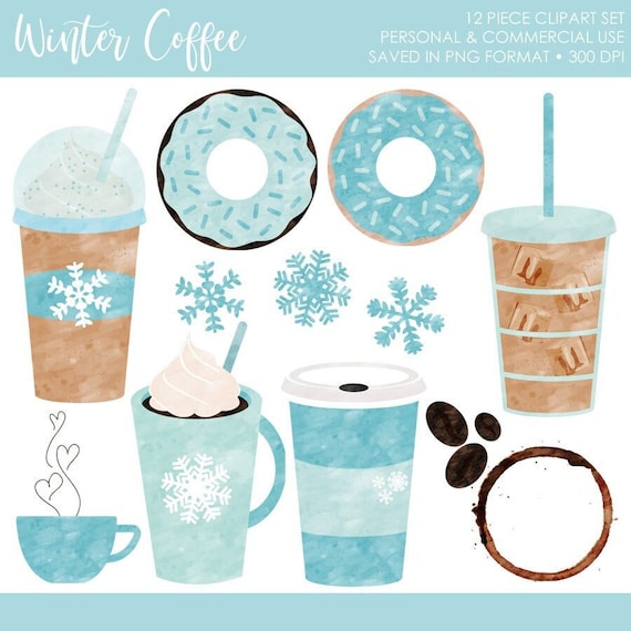 Coffee Clipart, Coffee Clip Art,Winter Clipart,Watercolor Coffee ...