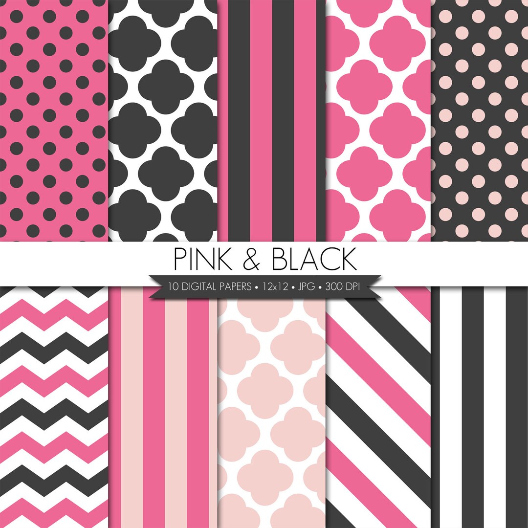 Paris Digital Paper,pink Black Digital Paper,black Pink Digital Paper ...