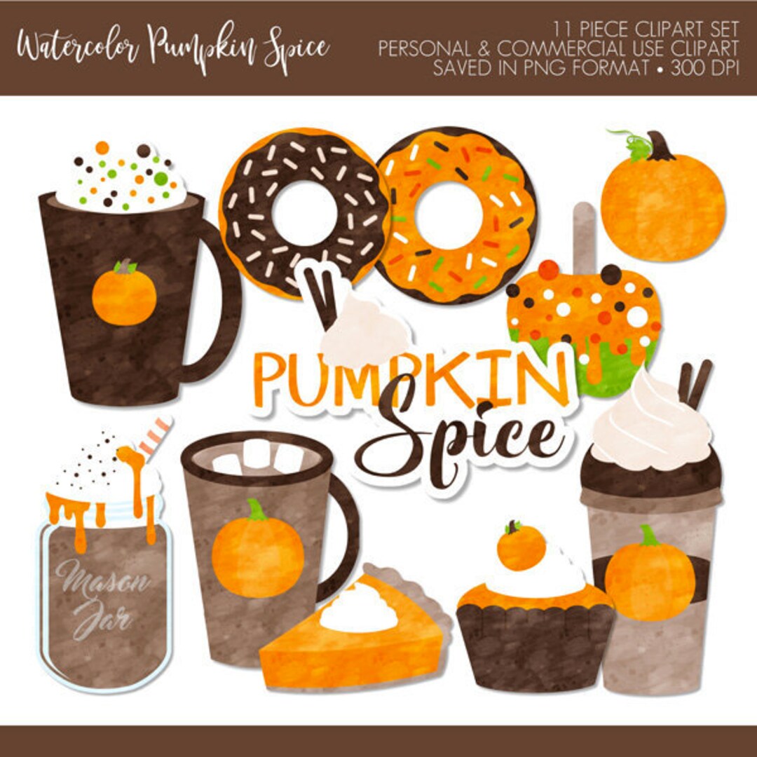 Watercolor Fall Clipart,watercolor Pumpkin Clipart,watercolor Coffee ...
