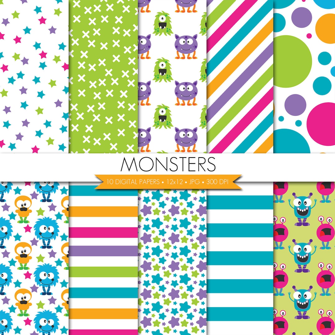 Monsters Digital Paper,monsters Patterened Paper,monster Scrapbook ...