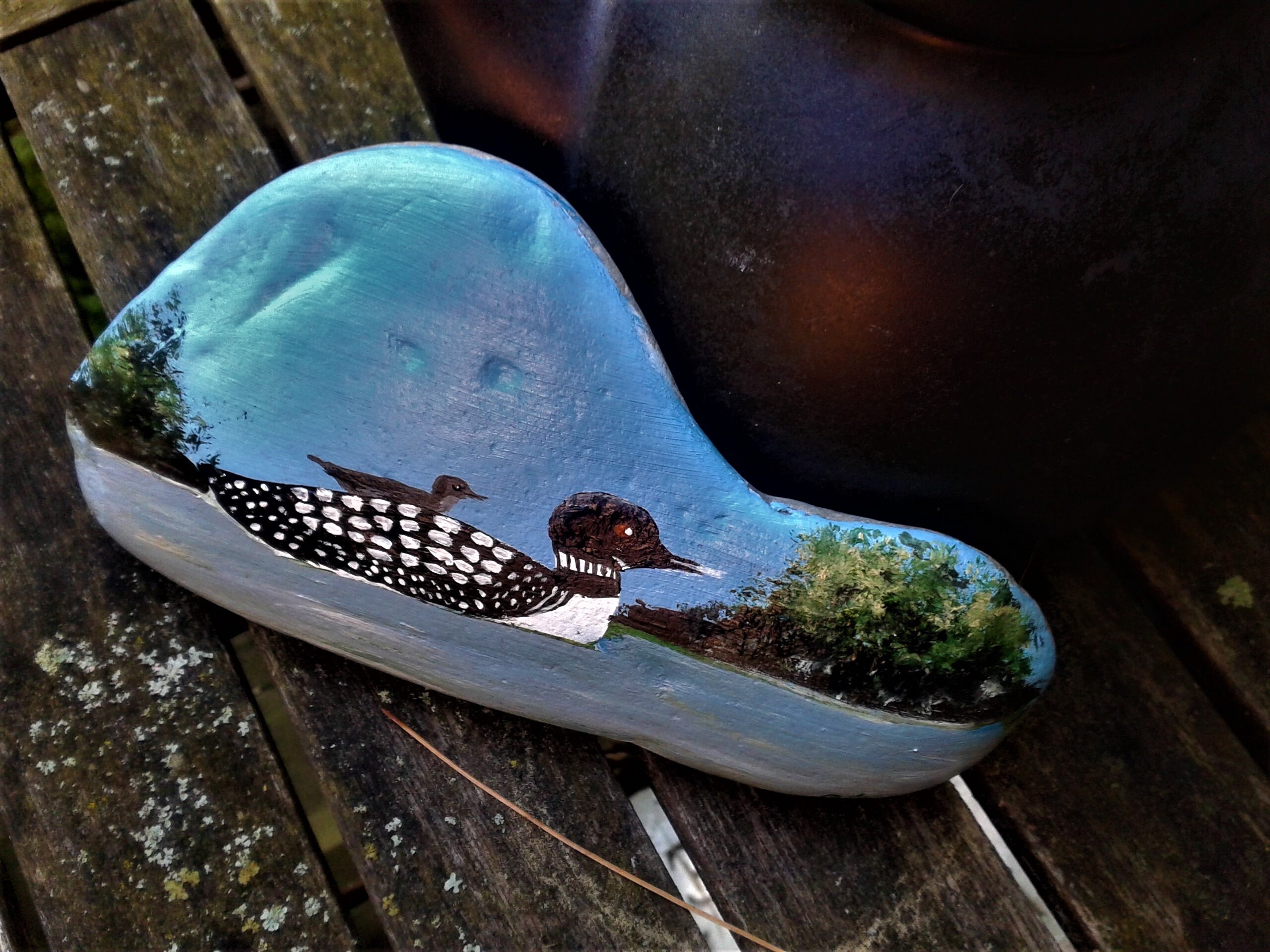 Loon Painted on Stone Common Loon and Baby Loon Paperweight - Etsy