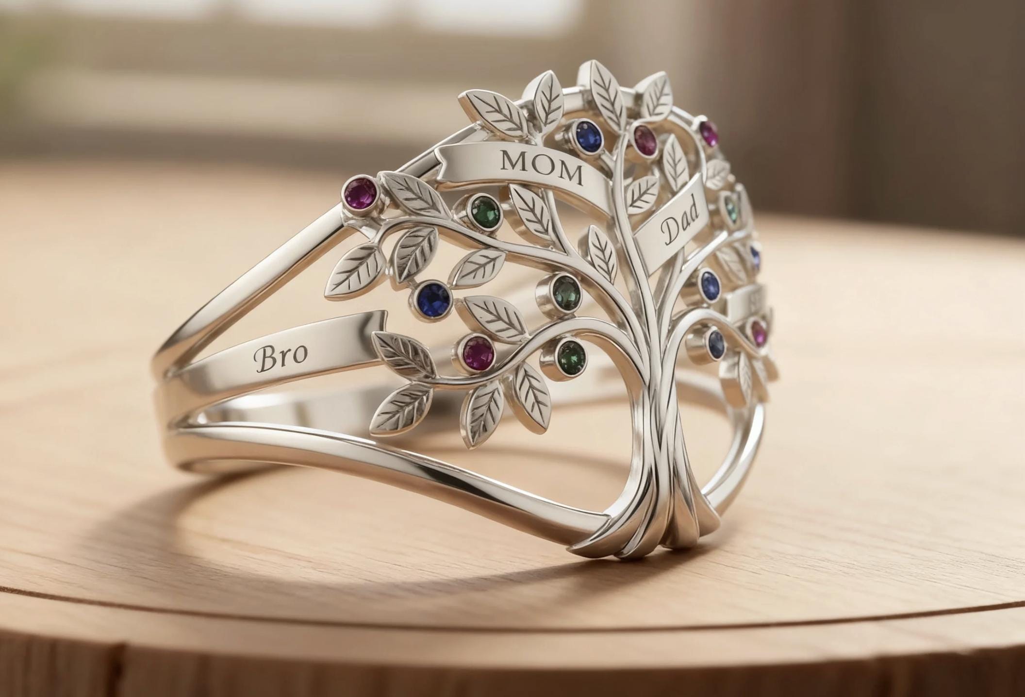 Personalized Family Tree Ring | Sterling Silver Birthstone Jewelry - Etsy