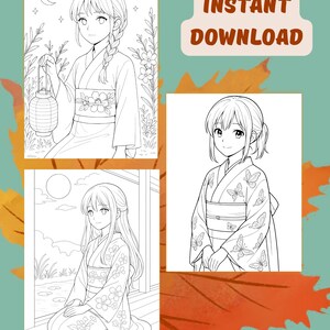 Anime Kimono Girls Coloring Book: 30 Printable Japanese Art Pages (PDF ...
