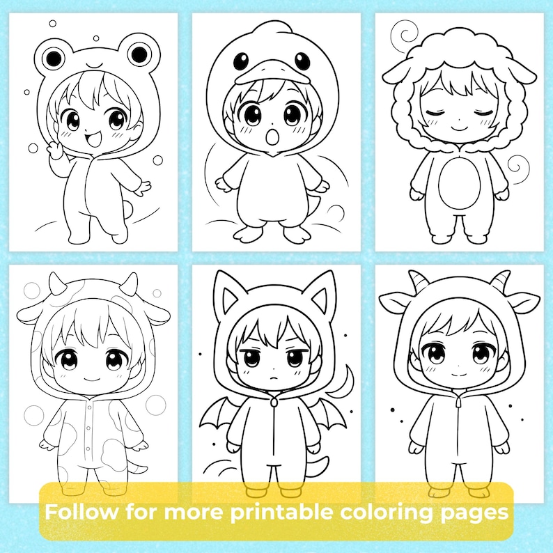 Chibi Animal Coloring Pages – 40 Kawaii Costume Kids (digital Download ...