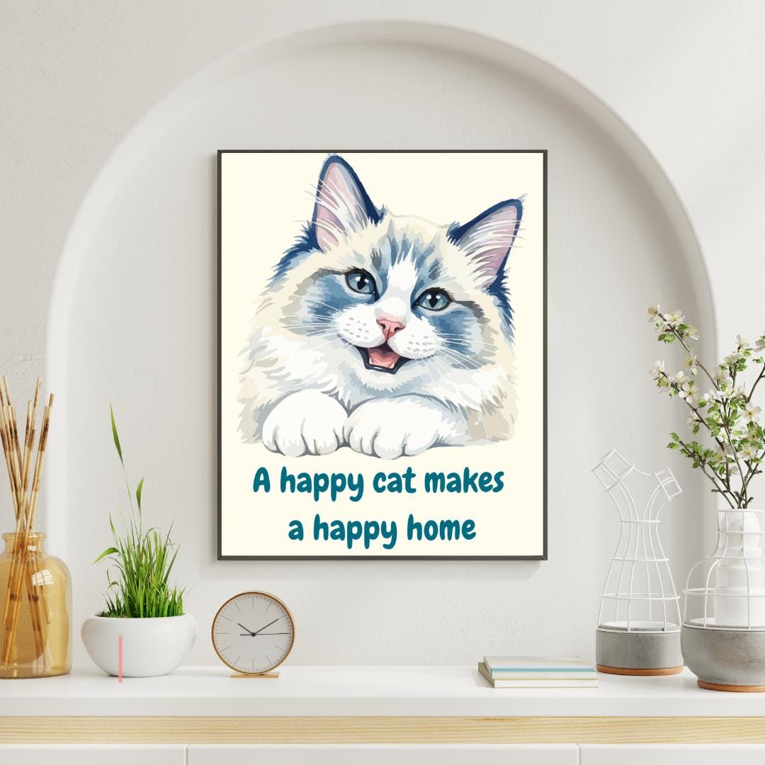 Happy Cat Wall Art Printable, Cute Cat Quote Poster, Cat Lover Gift ...