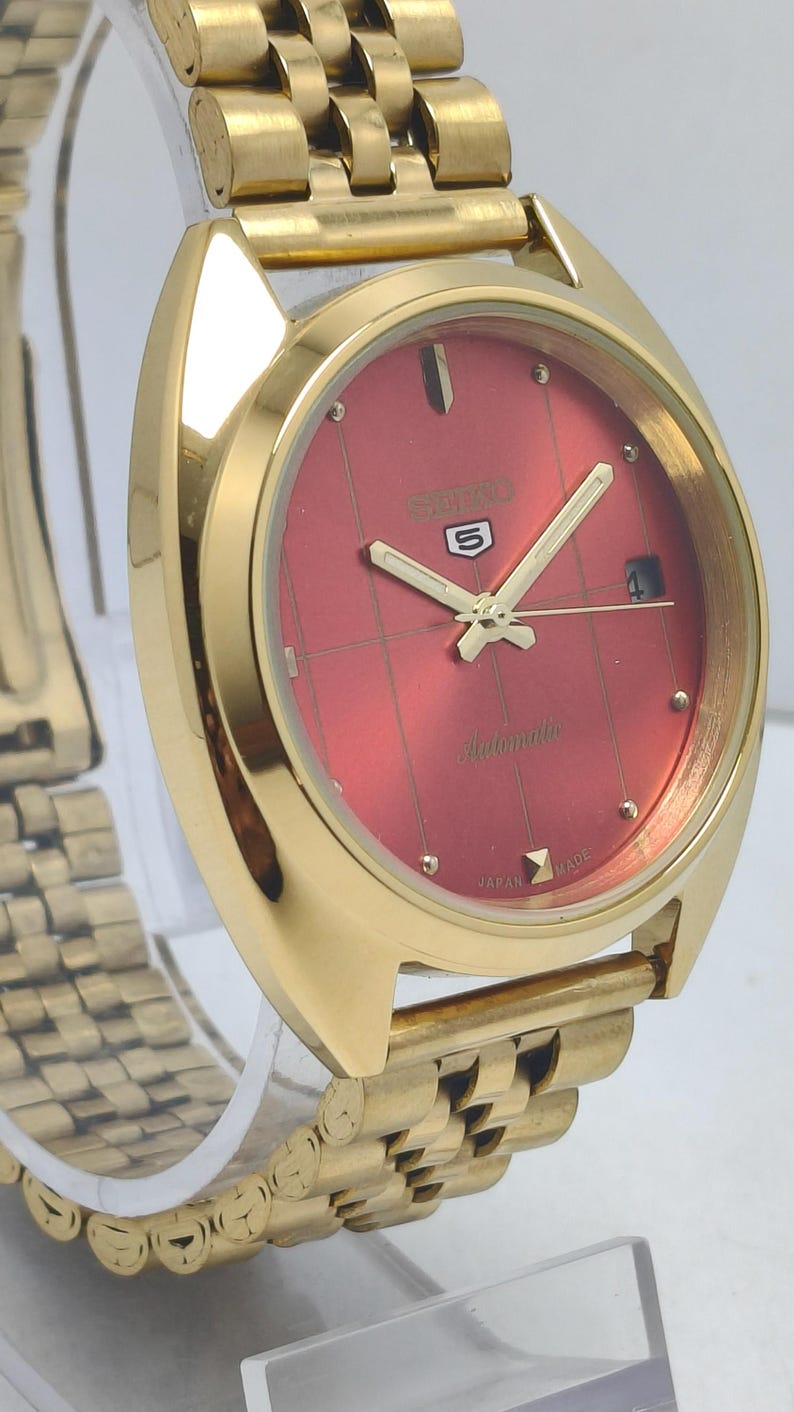 Seiko 5 Automatic Watch: Orange Dial, Date, Japan Made, Serviced - Etsy