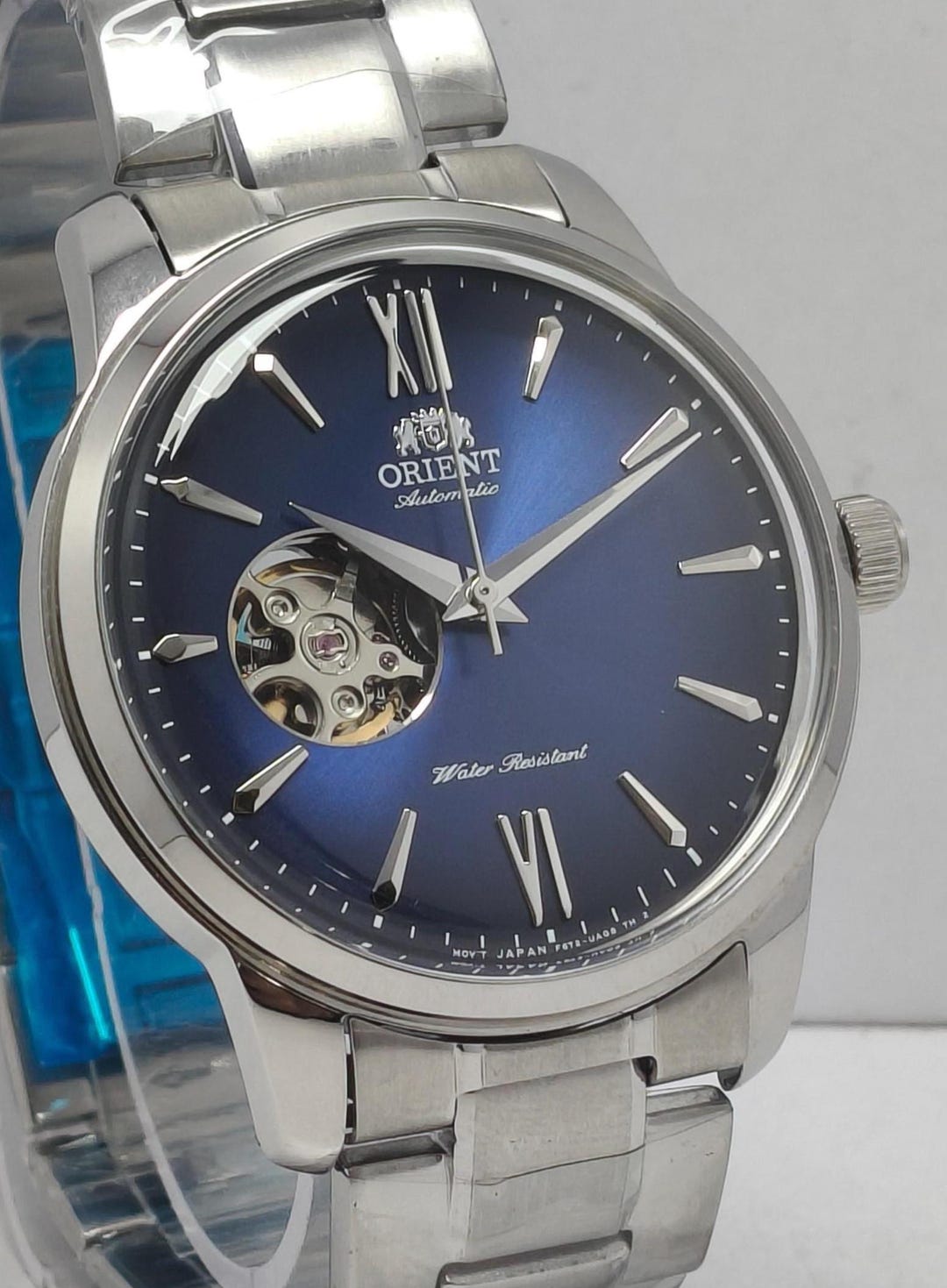 Orient 22 Jewels Automatic Wrist Watch: Blue Dial, Stainless Steel Band ...