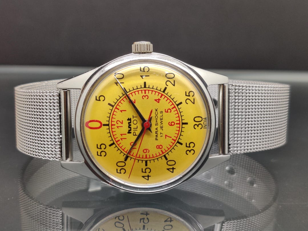 HMT Pilot Hand-winding Watch: Restored Yellow Dial, Stainless Steel - Etsy