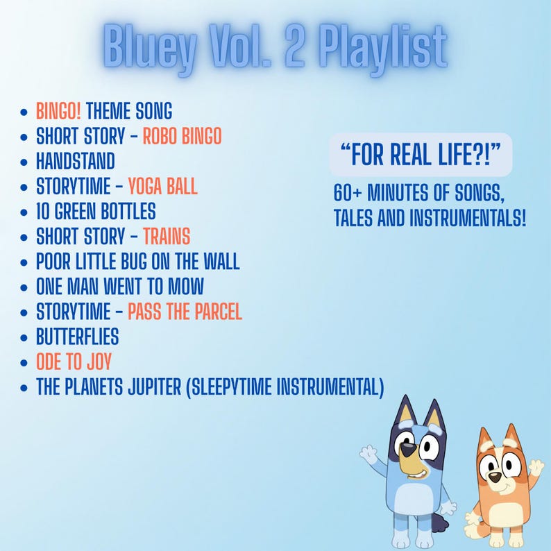 Bluey Vol. 2 Bingo Songs & Stories | Digital MP3 Playlist | Works With ...