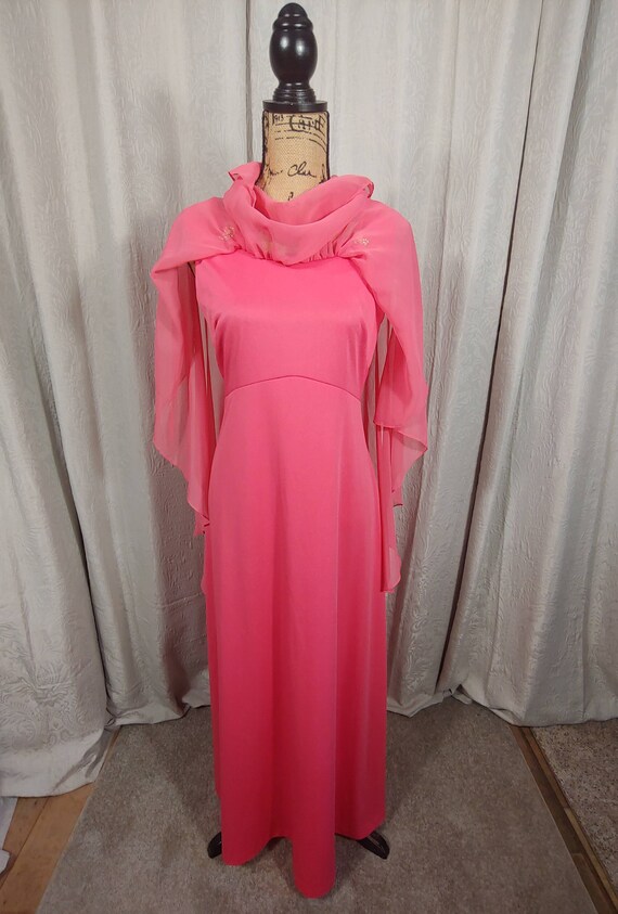 1970s Party Vintage Cocktail Dress Rich Coral Color w… - Gem