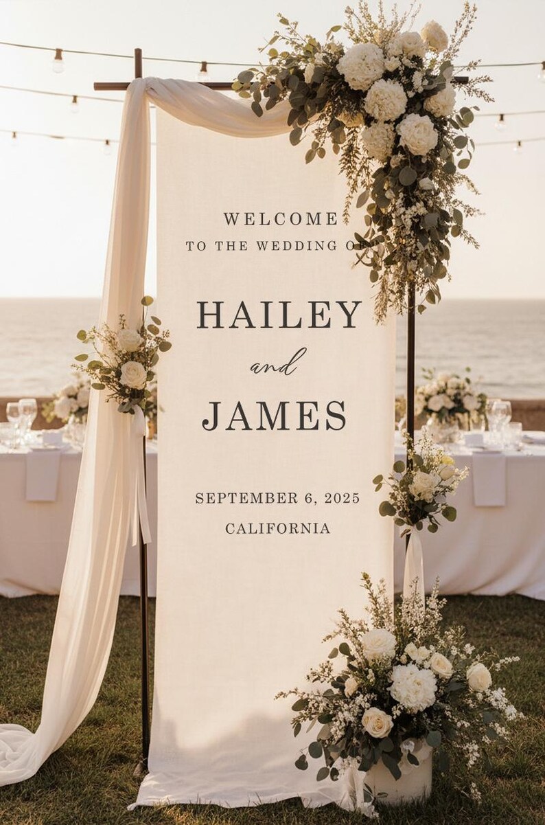 Personalized Wedding Welcome Sign | Custom Linen Fabric Banner for ...