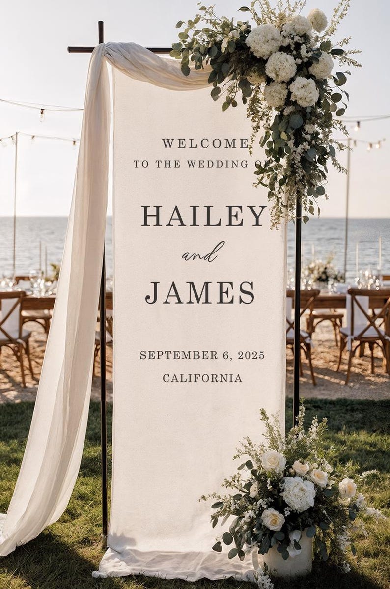 Personalized Wedding Welcome Sign | Custom Linen Fabric Banner for ...