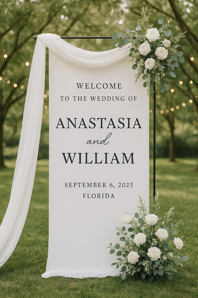 Personalized Wedding Welcome Sign | Custom Linen Fabric Banner for ...