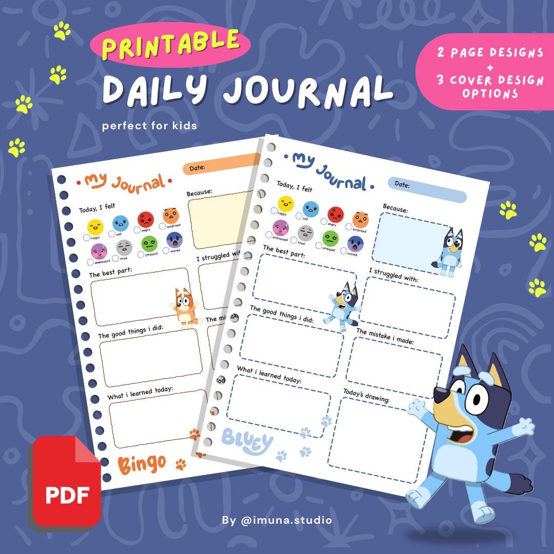 Printable Daily Journal for Kids – Bluey Theme – Emotional Check-in ...