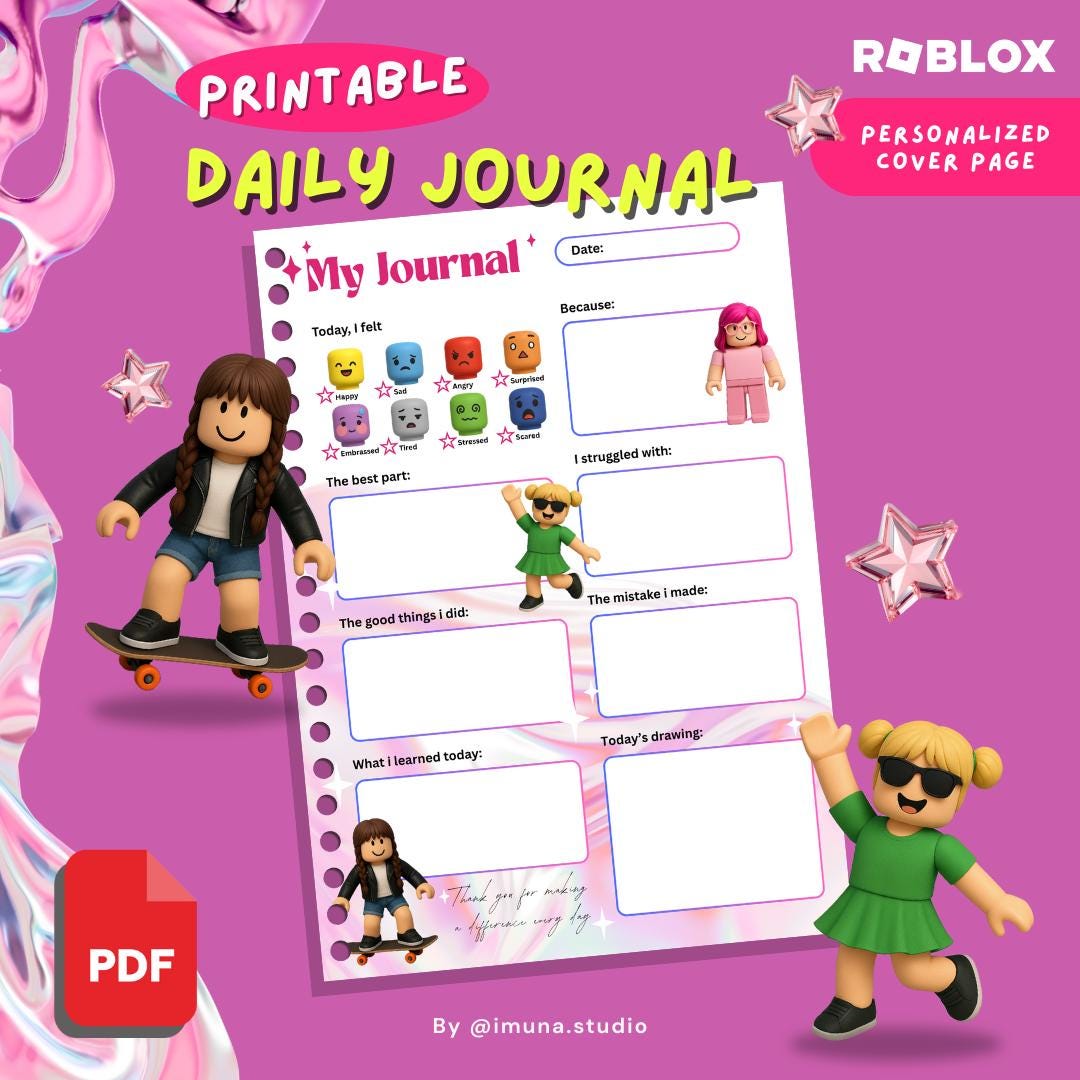 Printable Kids Daily Journal Roblox Design Tracking Emotional Check-in ...
