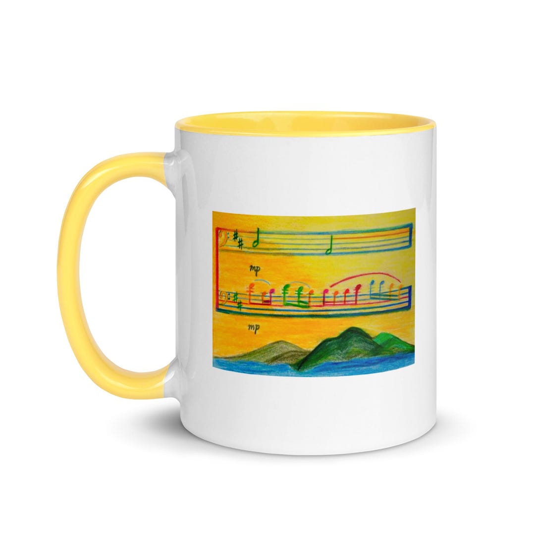 Music Mug With Hand-drawn Sheet Music Design, Colorful Pencil Art ...