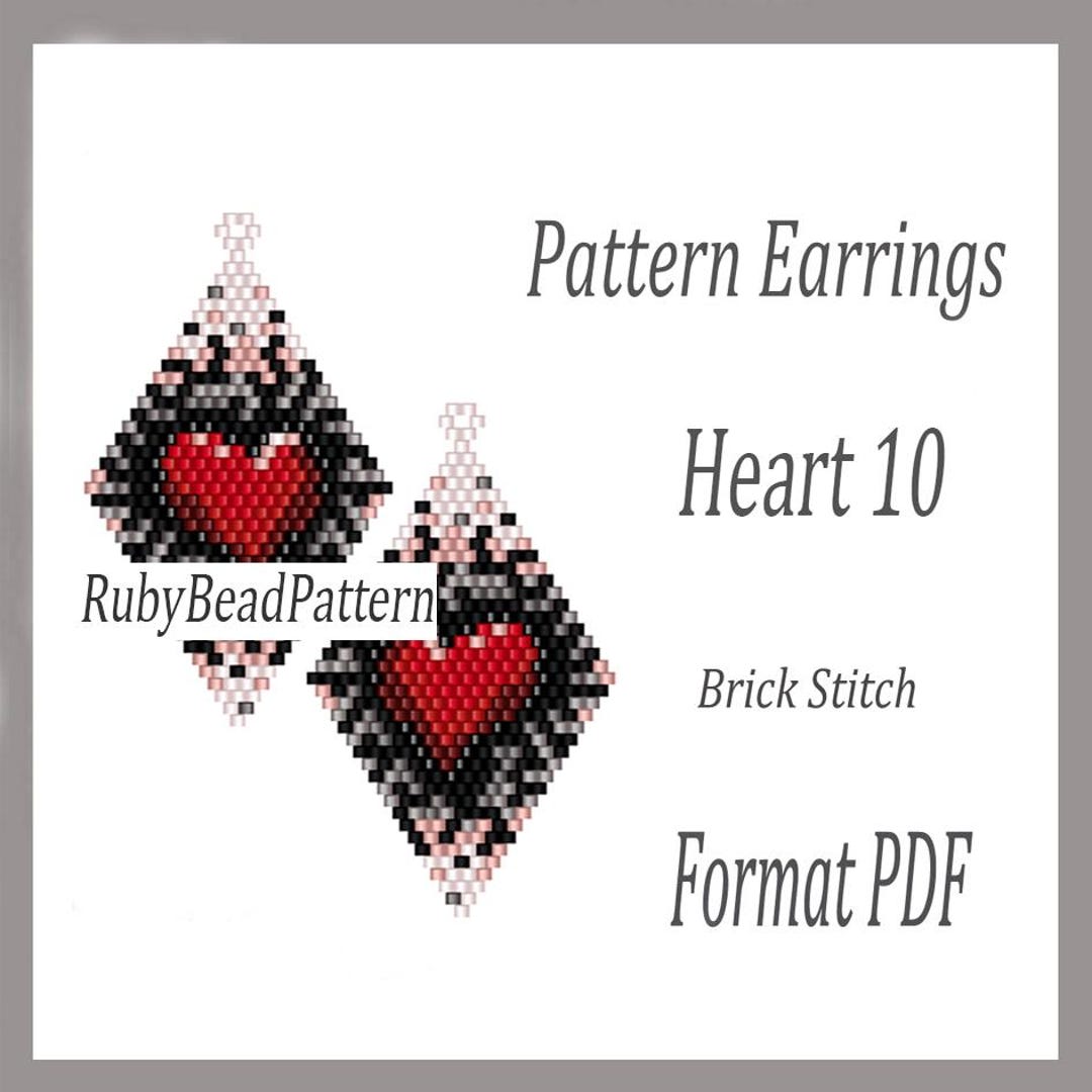 Heart 10 Bead Earrings Pattern, Heart Beaded Pattern, Heart Beading ...