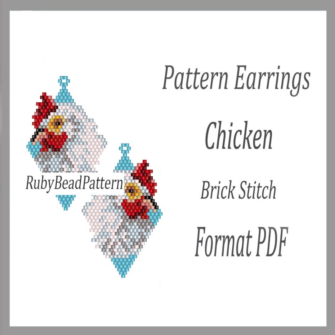 Chicken Bead Earrings Pattern, Chicken Beaded Pattern, Chicken Beading ...