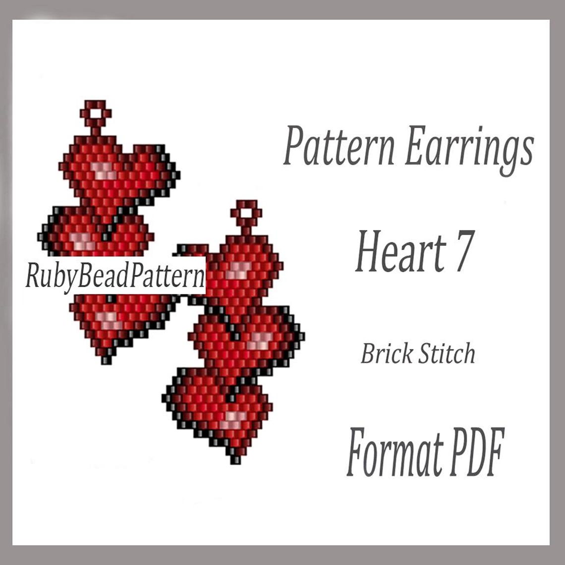 Heart 7 Bead Earrings Pattern, Heart Beaded Pattern, Heart Beading ...