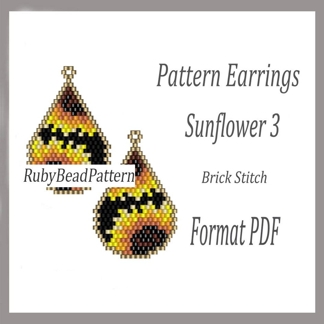 Sunflower 3 Bead Earrings Pattern, Sunflower Bead Pattern, Flowers ...