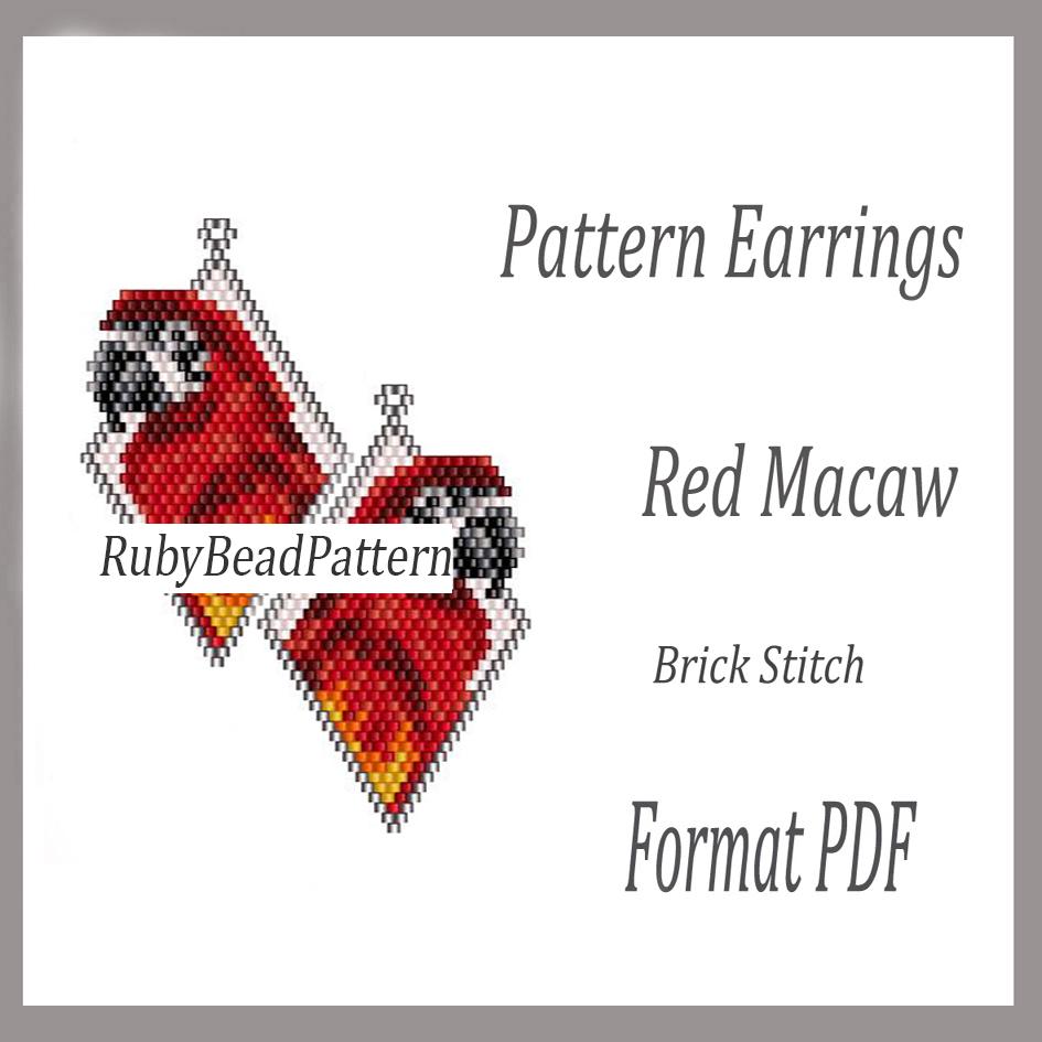 Red Macaw Parrot Bead Earrings Pattern, Red Macaw Parrot Beaded Pattern ...
