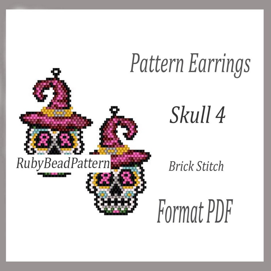 Skulls 4 Bead Earrings Pattern, Skulls Beaded Pattern, Skulls Earrings ...