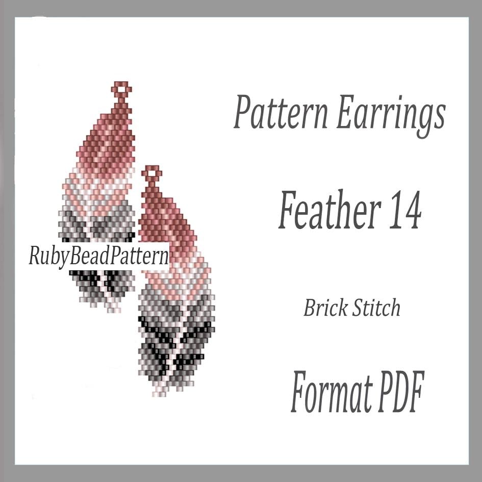 Feather 14 Bead Earrings Pattern, Feather Beaded Pattern, Feather ...