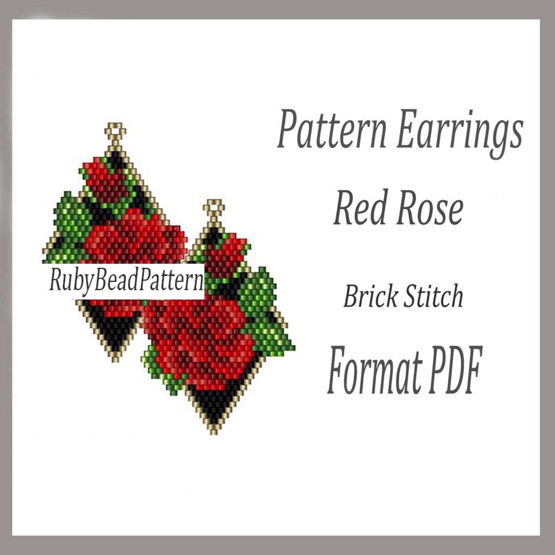 Red Rose Bead Earrings Pattern, Rose Bead Pattern, Flowers Earrings ...