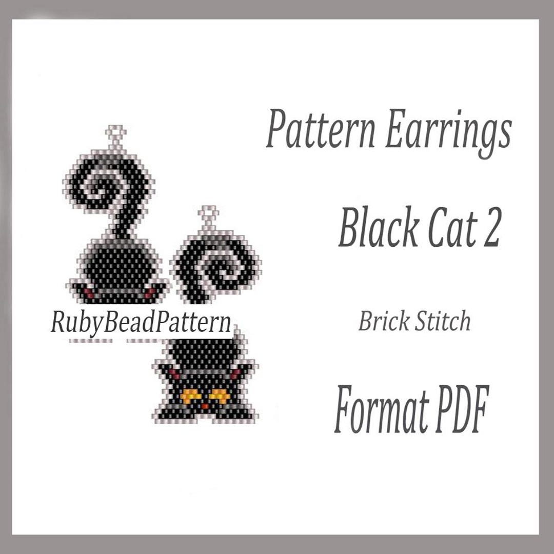 Black Cat 2 Bead Earrings Pattern, Halloween Bead Pattern, Halloween ...