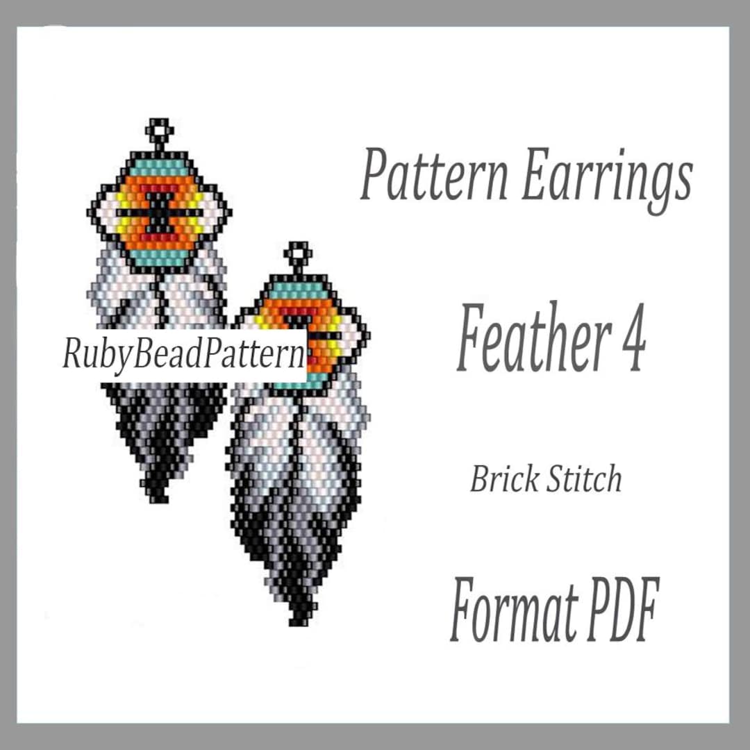 Feather 4 Bead Earrings Pattern, Feather Beaded Pattern, Feather ...