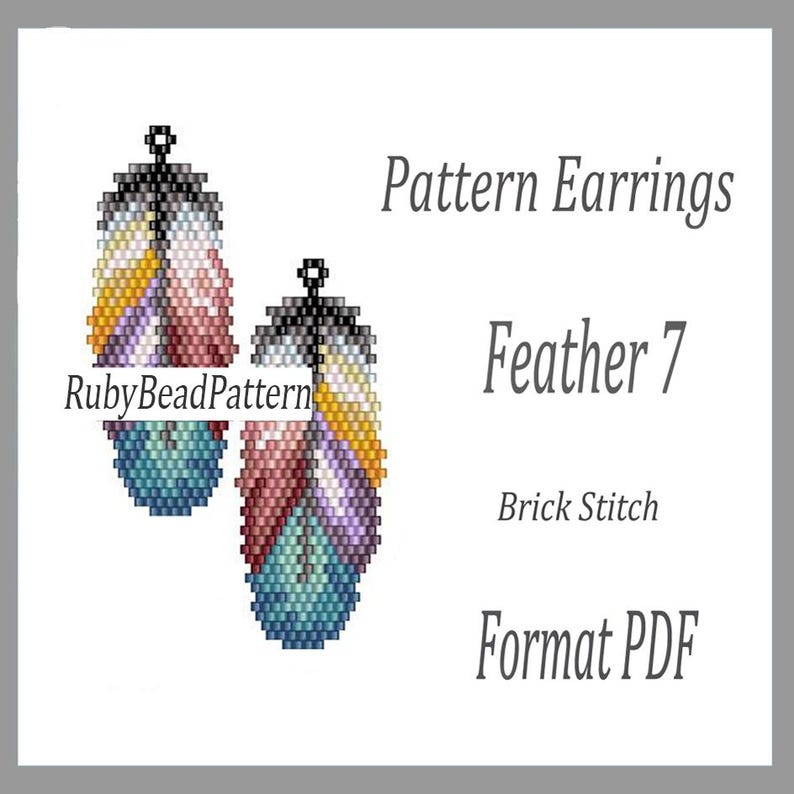 Feather 7 Bead Earrings Pattern, Feather Beaded Pattern, Feather ...