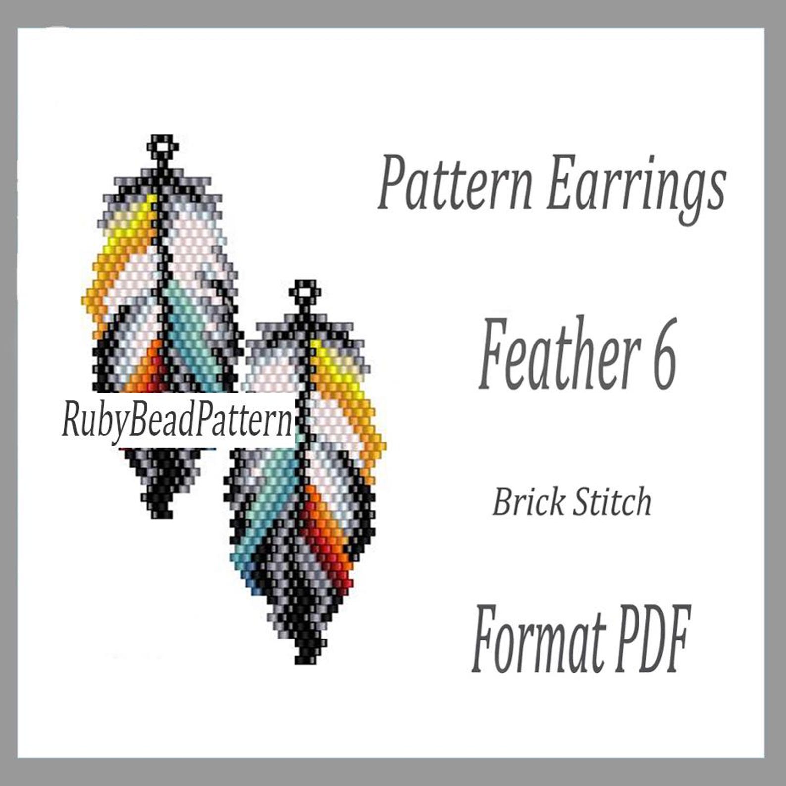 Feather 6 Bead Earrings Pattern, Feather Beaded Pattern, Feather ...