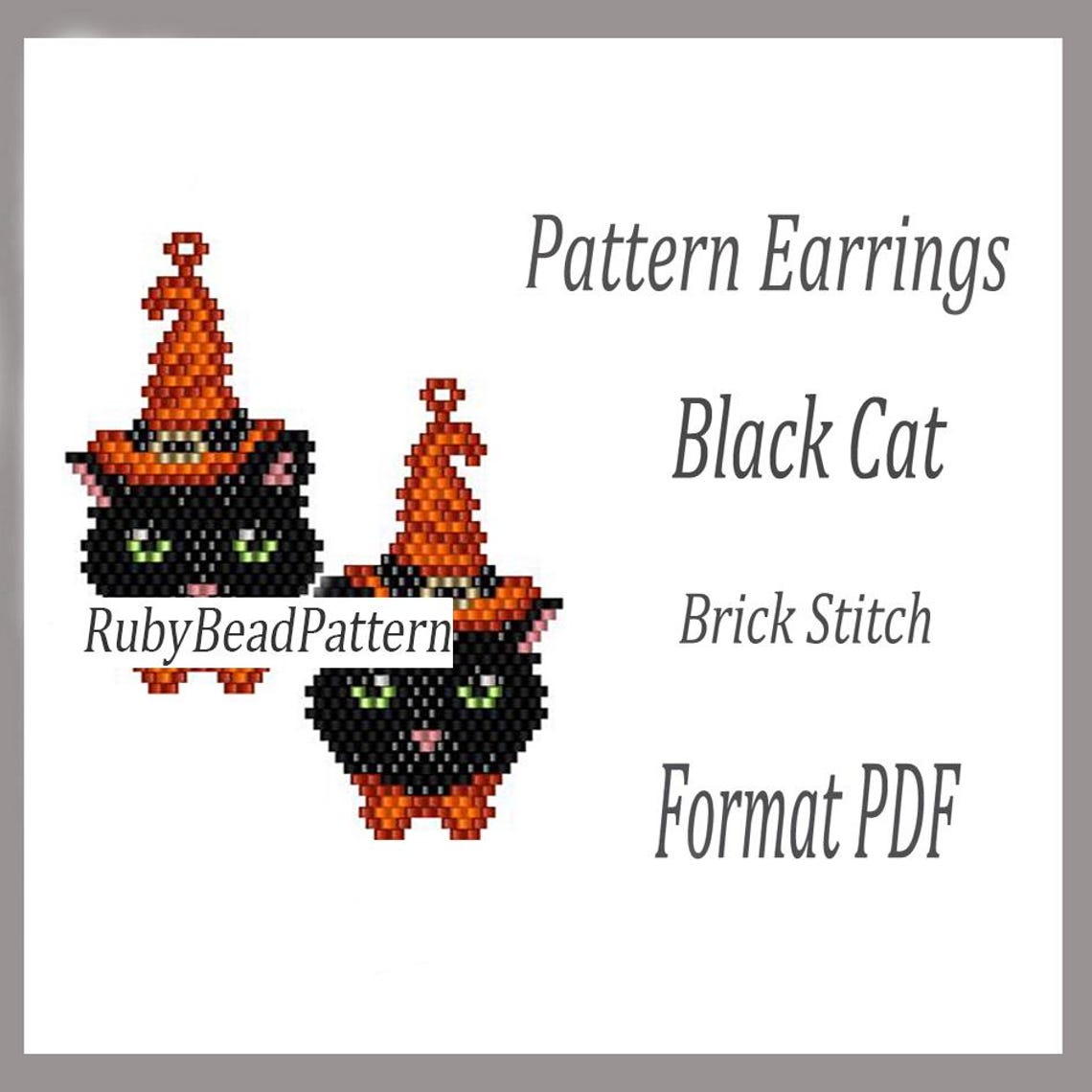 Black Cat Bead Earrings Pattern, Halloween Bead Pattern, Halloween ...